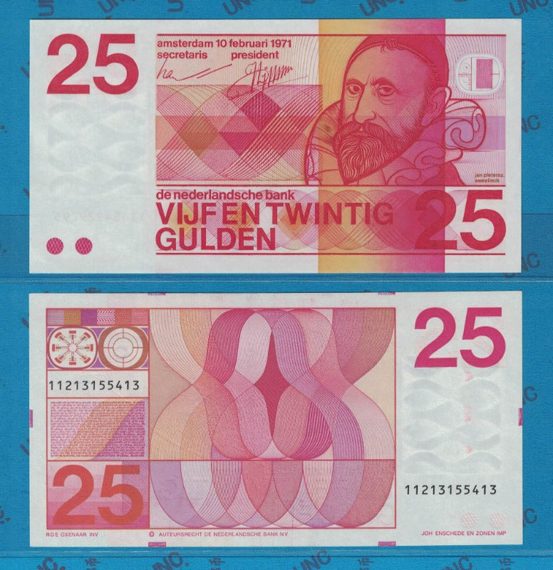 Netherlands, 25 Gulden, 1971, UNC Original Banknote for Collection ...