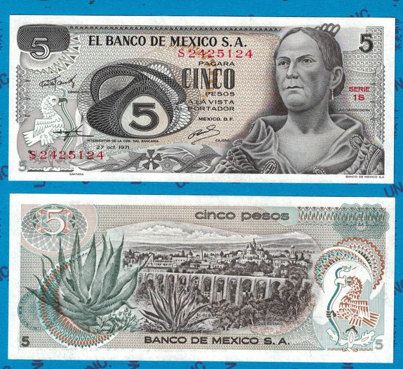 Mexico, 5 Pesos, 1971, UNC Original Banknote for Collection – Panda ...
