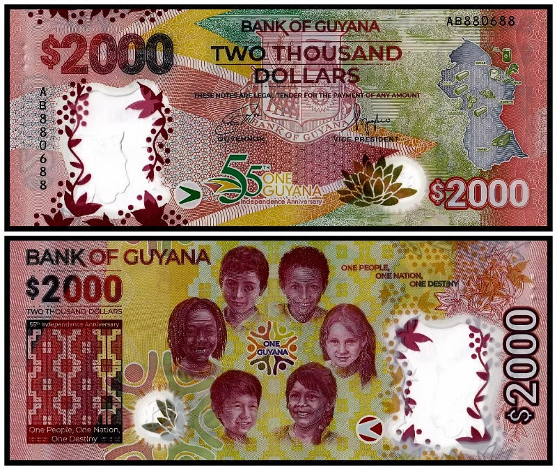 Guyana, 2000 Dollars, 2022 P-NEW, UNC Original Polymer Banknote for ...