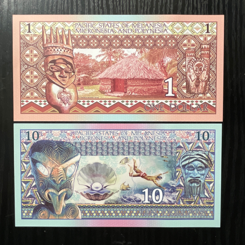 Pacific States of Melanesia, Micronesia and Polynesia, 1 and 10 Dollars ...