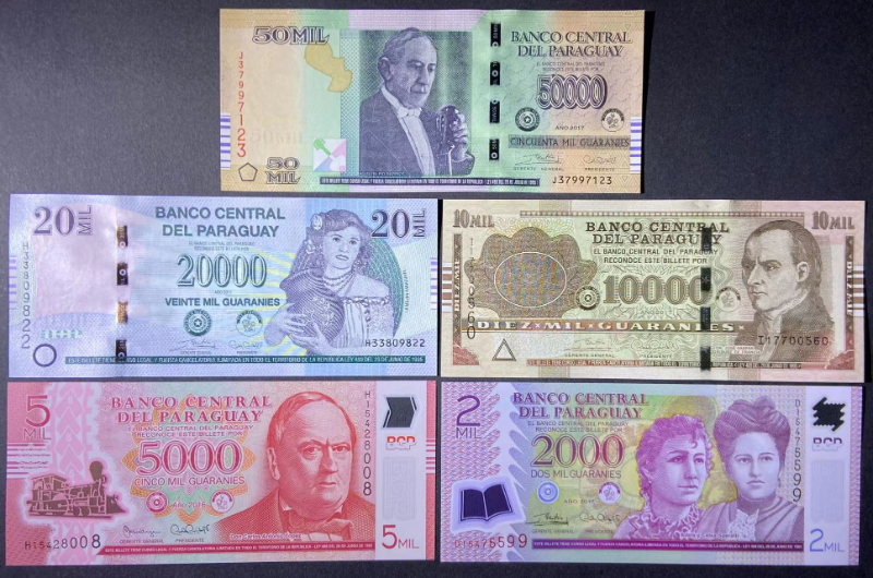 Paraguay, 2000 5000 10000 20000 50000 Guaranis, Set 5 PCS Banknotes ...