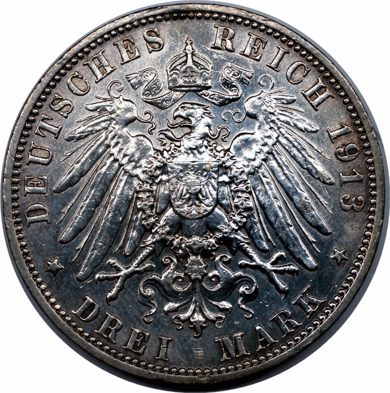 Germany, 3 Mark, 1913, F Used Condition, Original Coin for Collection ...