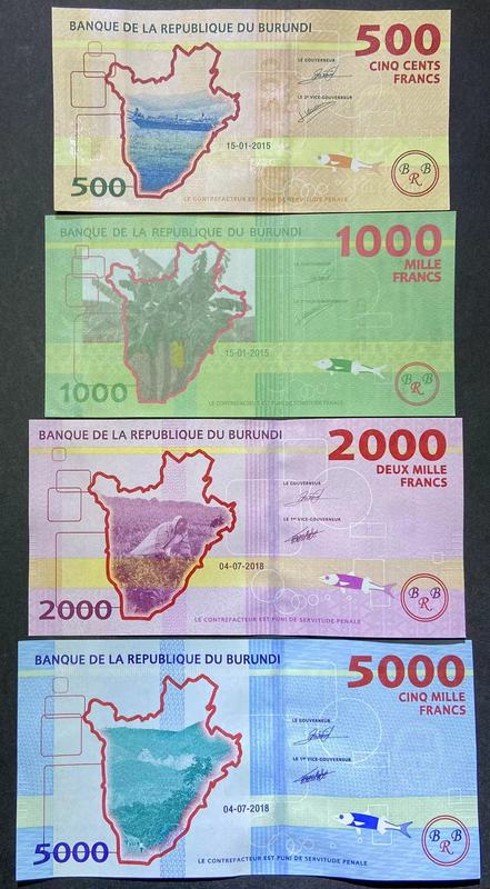 Burundi, Set 4 PCS, 500, 1000, 2000, 5000 Francs Banknotes, UNC ...