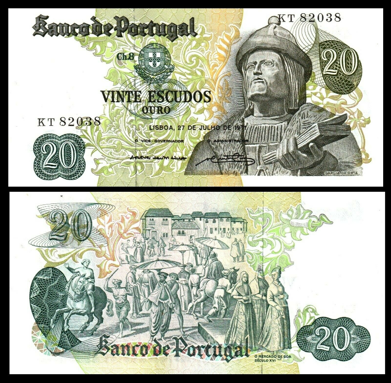 Portugal, 20 Escudos, 1971, UNC Original Banknote for Collection ...