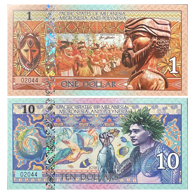 Pacific States of Melanesia, Micronesia and Polynesia, 1 and 10 Dollars ...