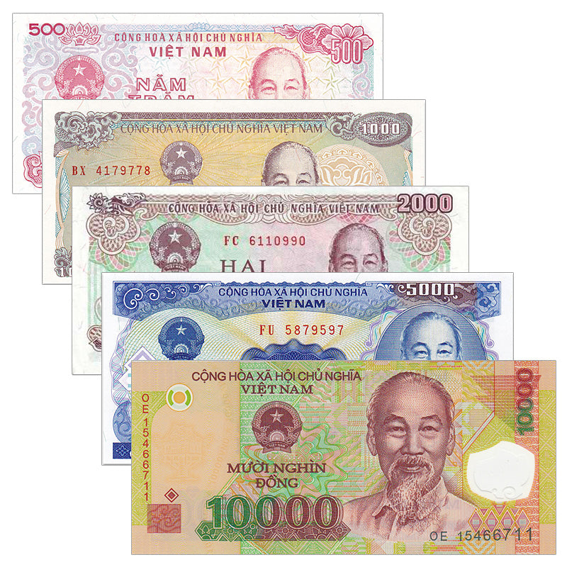 Vietnam Viet Nam 5 PCS banknotes Set (500+1000+2000+5000+10000 Dong ...