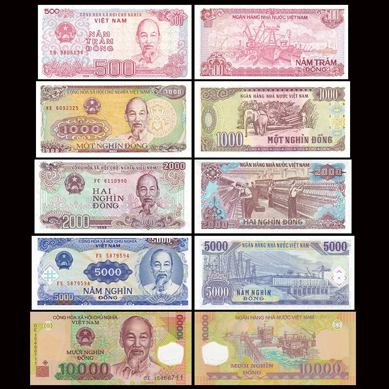 Vietnam Viet Nam 5 PCS banknotes Set (500+1000+2000+5000+10000 Dong ...