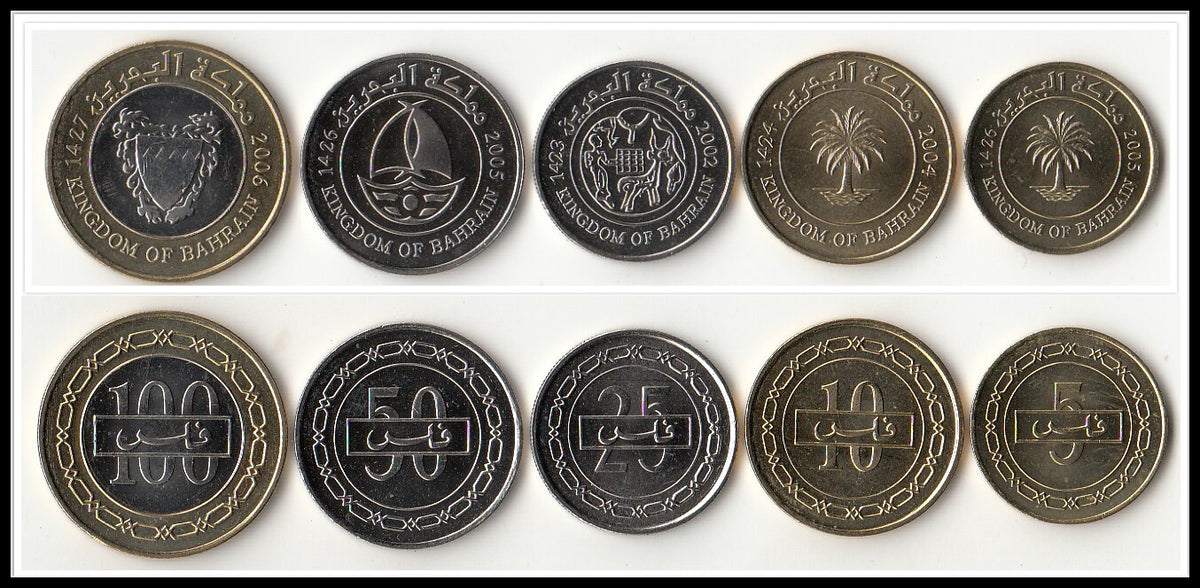 Bahrain 5 set coins Original coin Collection Asia World Genuine Real ...