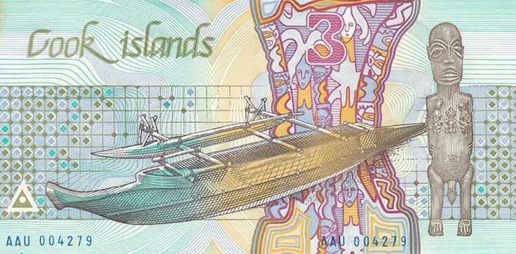 Cook Islands 3 Dollar , 1987 , UNC original real banknote p3 island b ...