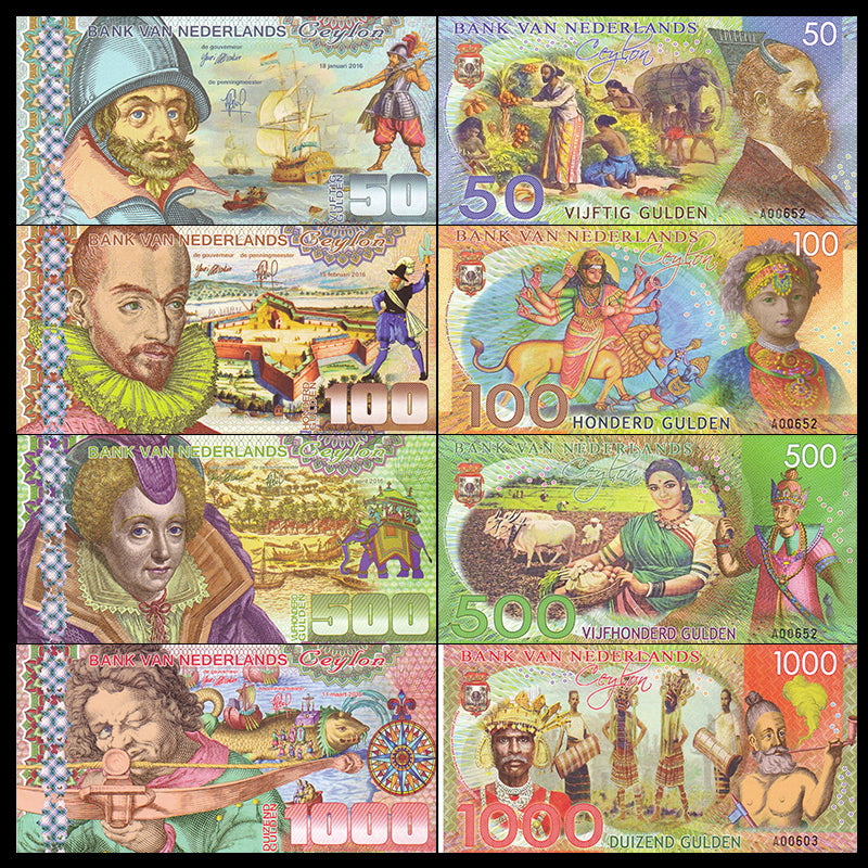 Netherlands Ceylon, Set 4 PCS, 50-1000 Gulden, 2016, Private Issue ...