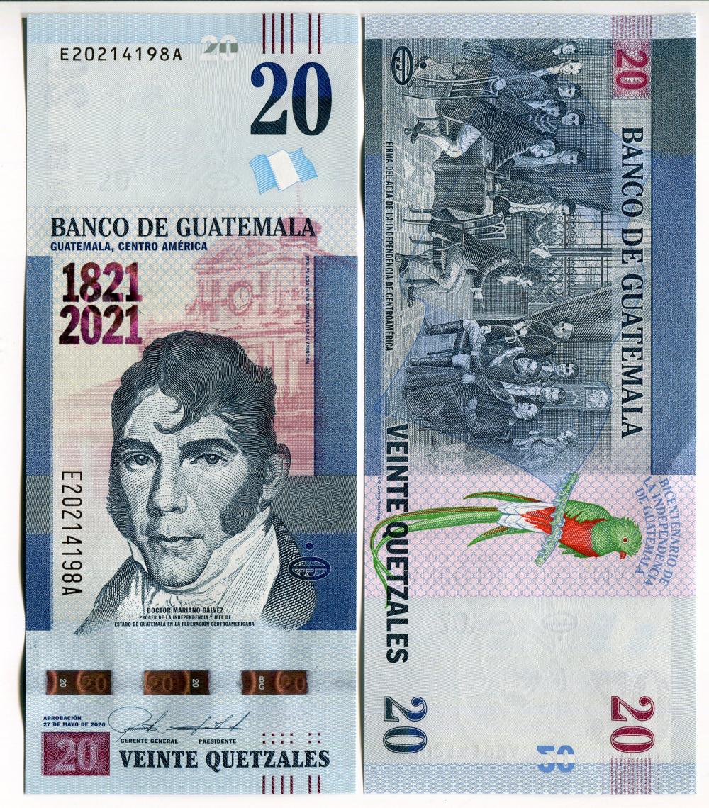 Guatemala 20 Quetzales, 2021 P-New, The 200th Anniversary of ...