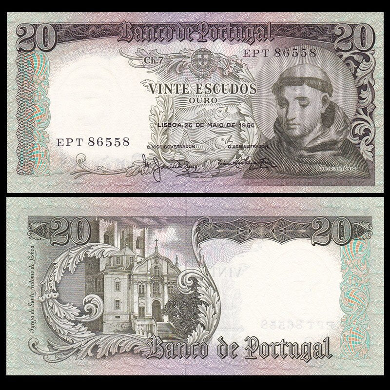 Portugal, 20 Escudos, 1964 P-167, UNC Original Banknote for Collection ...