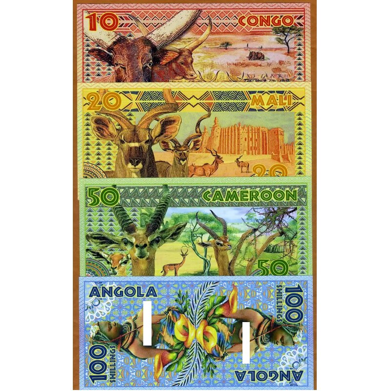 Sub-Saharan Africa Union, 4 PCS Banknotes, 10-100 Shillings, 2019 ...