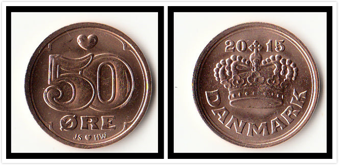 Denmark 50 Ore, 40 PCS ( 1 Roll ), Random Year, Original Coin for ...