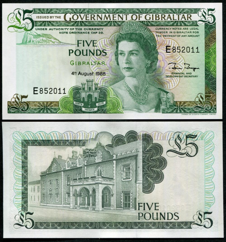 Gibraltar, 5 Pounds, 1988, UNC Original Banknote for Collection – Panda ...