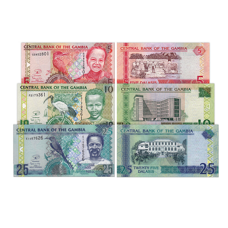 Gambia, Set 3 PCS, 5,10,25 Dalasis, 2013 P-25 26 27, UNC Original ...