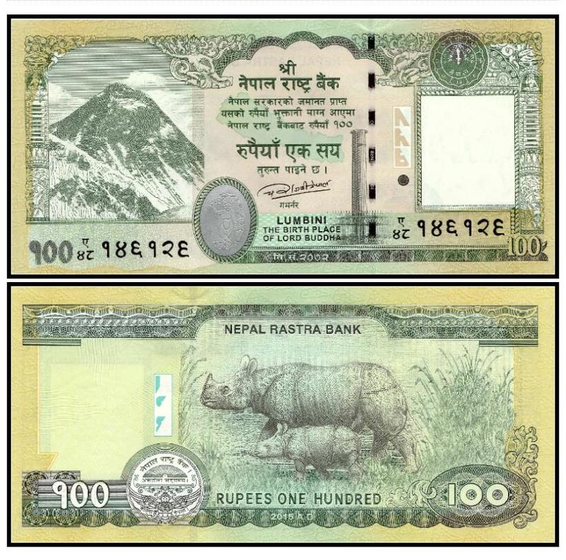 Nepal 100 Rupees 2015 P-New UNC original Banknote rhino World Asia Co ...