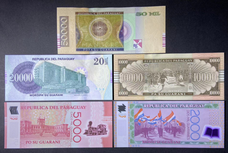 Paraguay, 2000 5000 10000 20000 50000 Guaranis, Set 5 PCS Banknotes ...